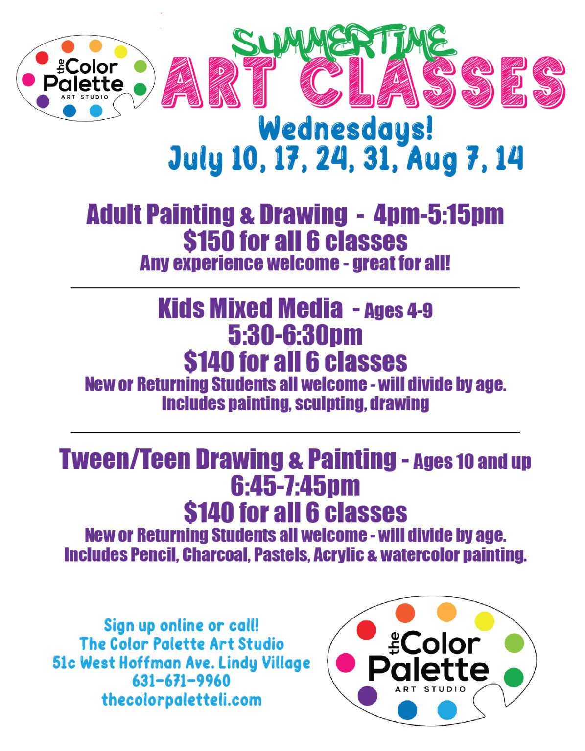 Summertime Art Classes 2024 - The Color Palette