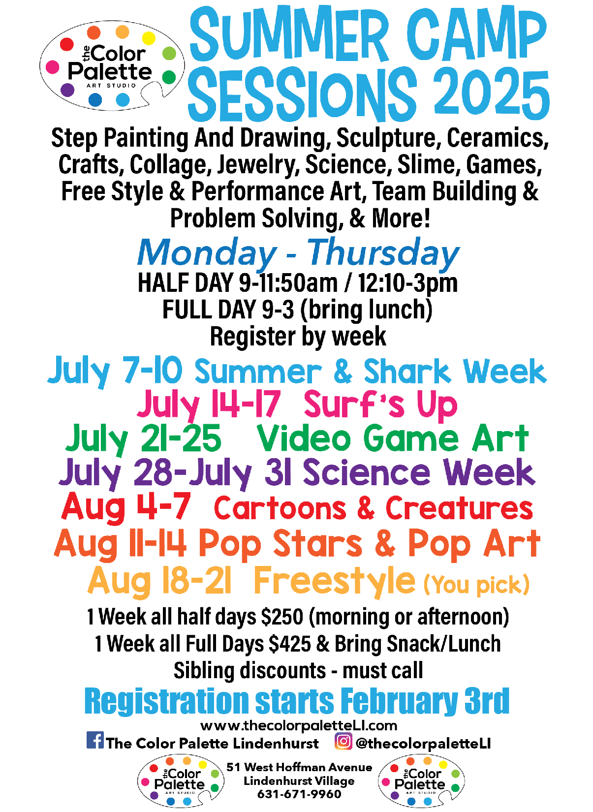 Summer Camp Sessions 2025 - The Color Palette